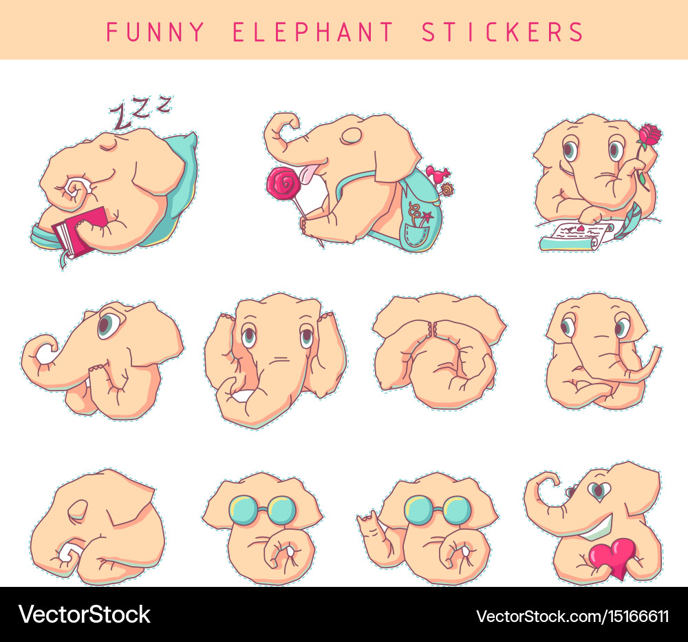 Cartoon elephant stickers Royalty Free Vector Image