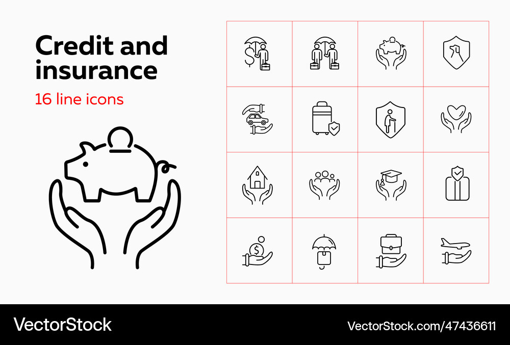 Credit and insurance icon set Royalty Free Vector Image