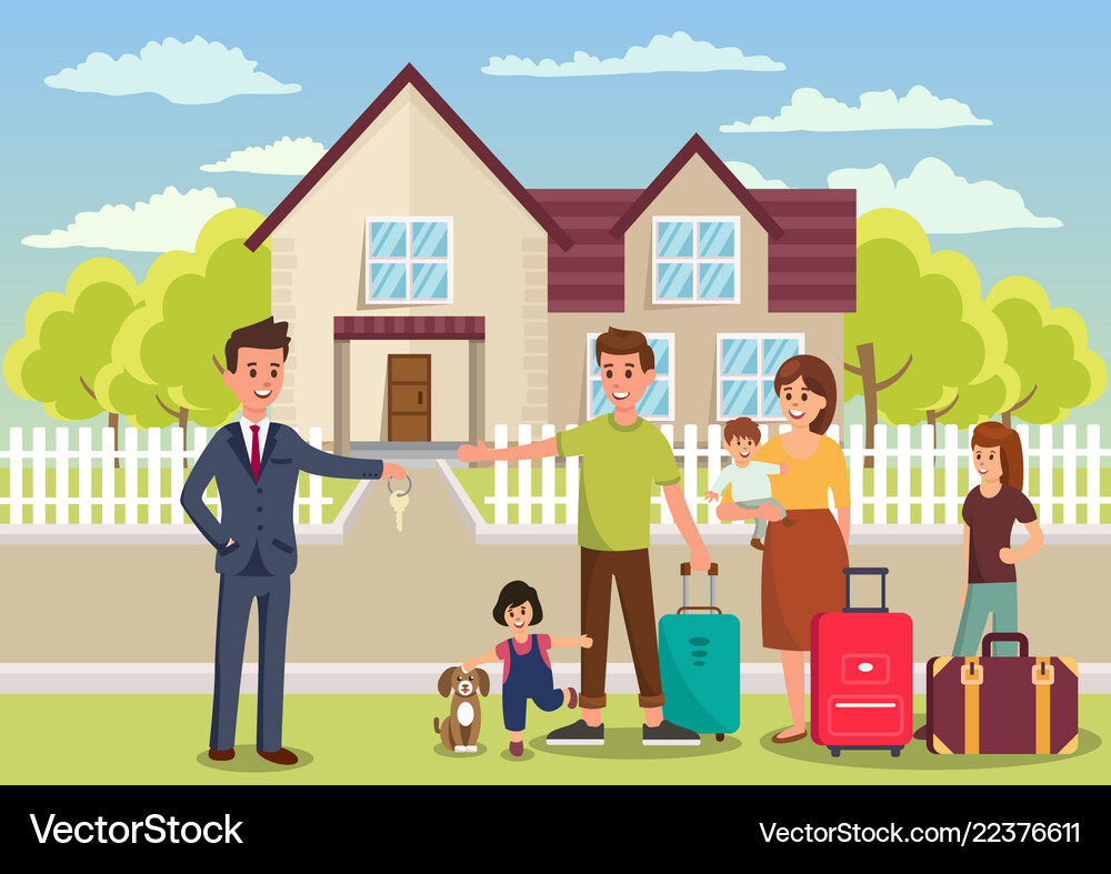 Family buys house flat Royalty Free Vector Image