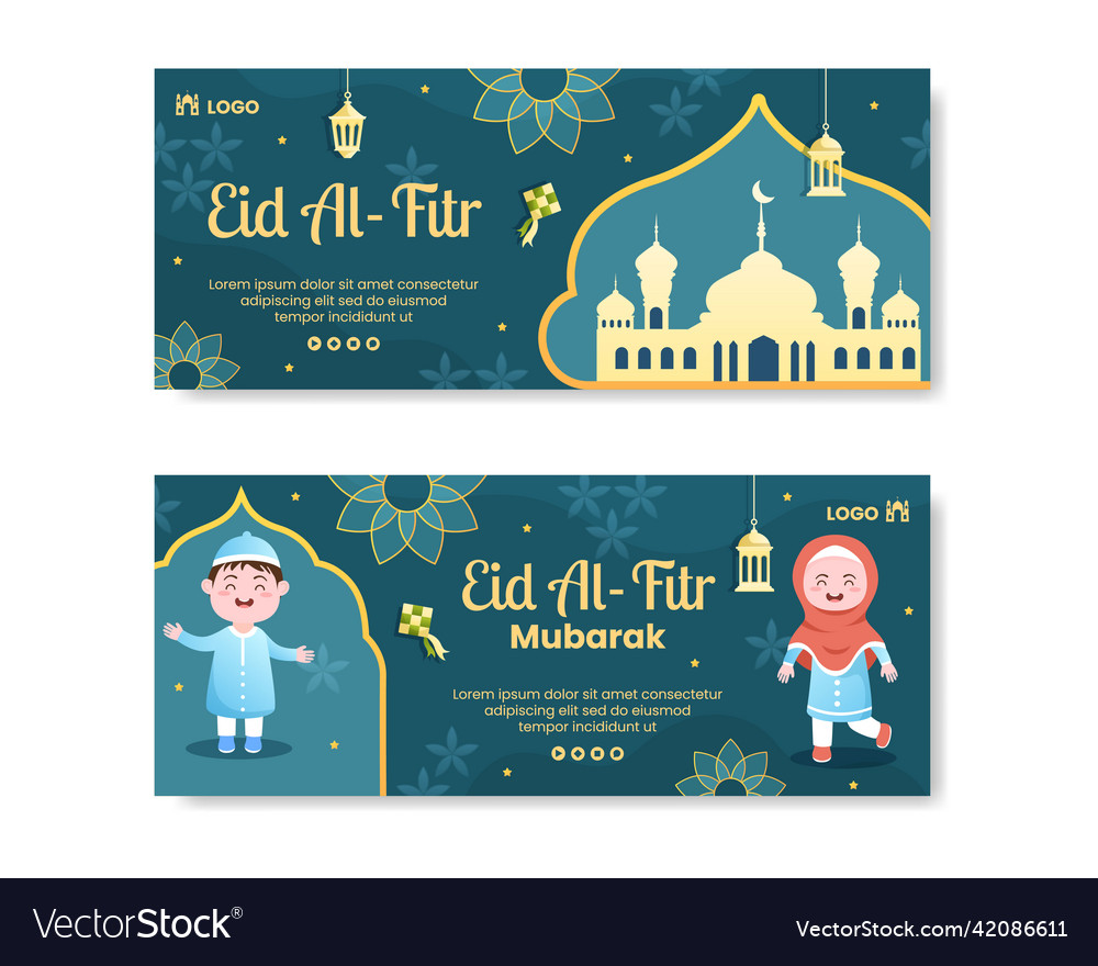 Happy eid al-fitr mubarak banner template flat Vector Image