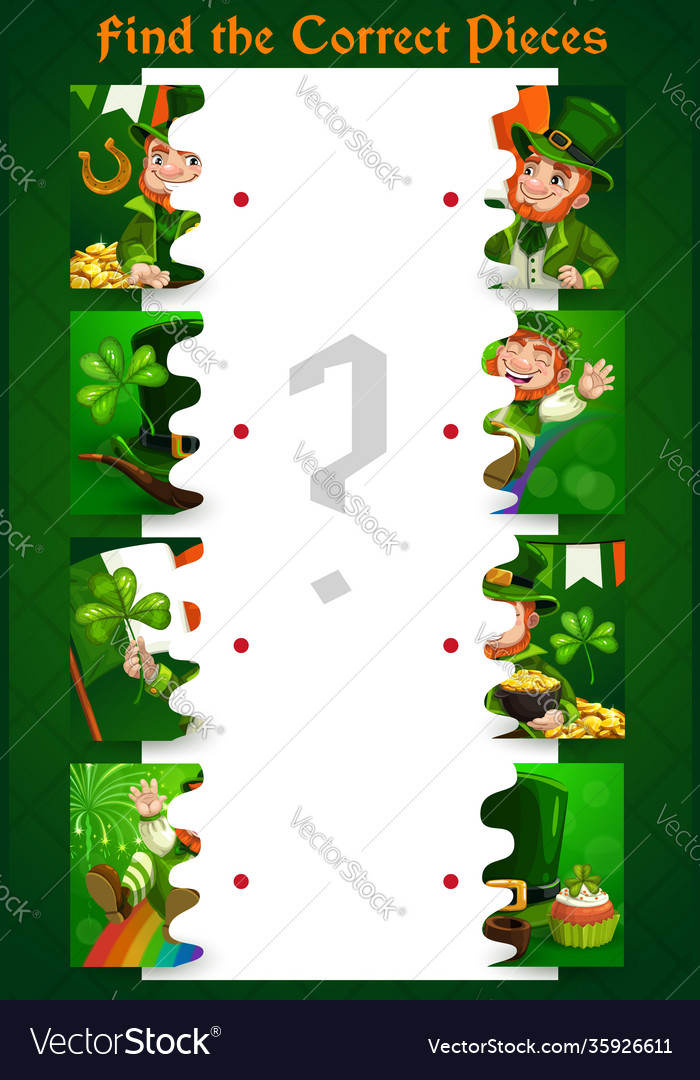 Match halves puzzle with st patricks day items Vector Image