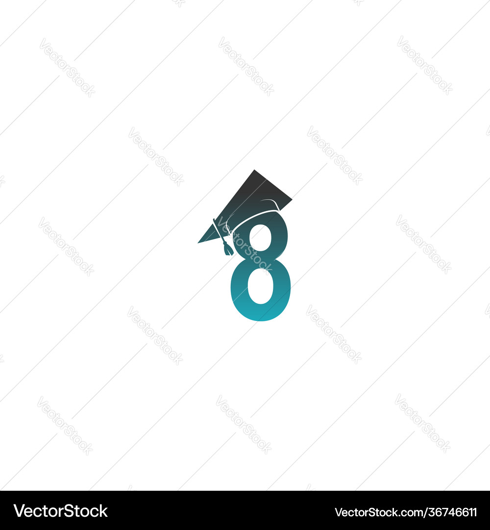 Number 8 logo icon with graduation hat design Vector Image