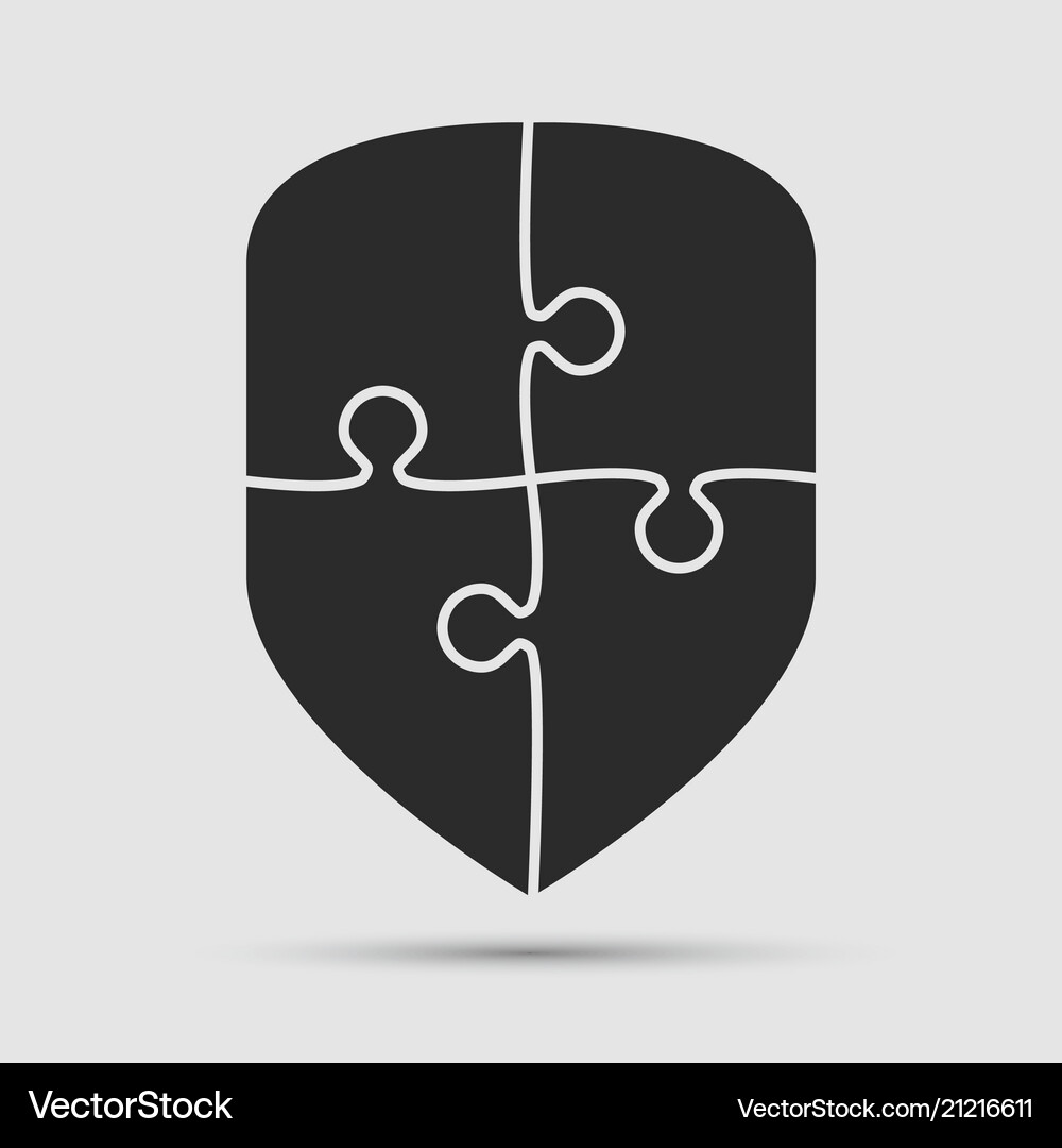 Puzzle four pieces silhouette shield jigsaw Vector Image