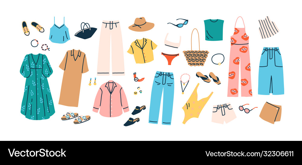 Set summer fashion clothes flat Royalty Free Vector Image