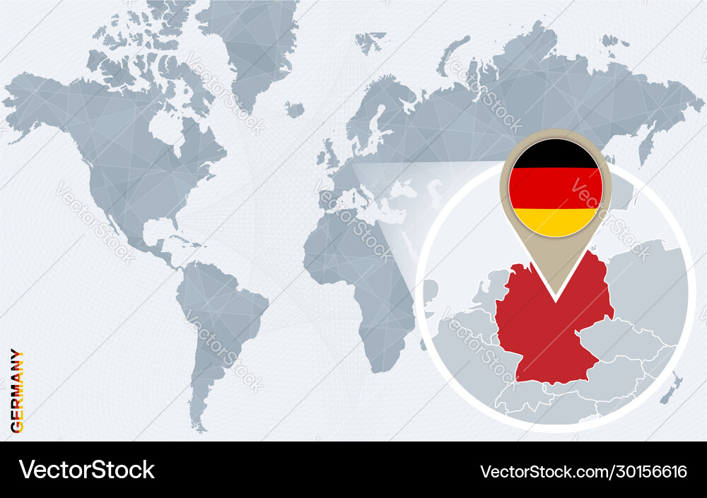 Abstract blue world map with magnified germany Vector Image