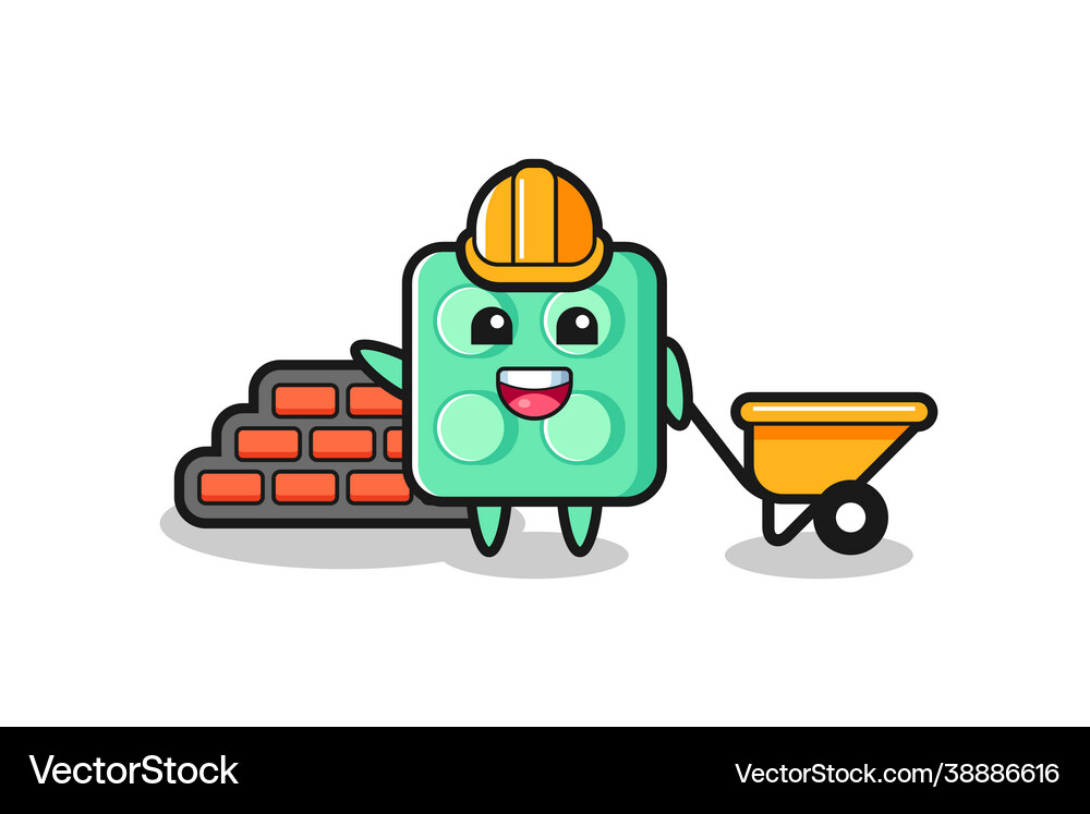 Cartoon character brick toy as a builder Vector Image