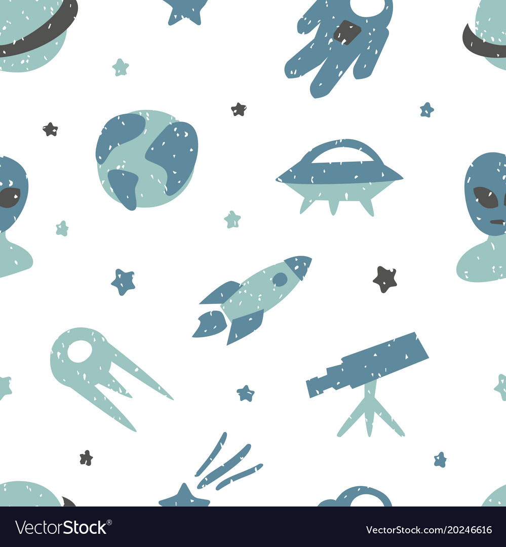 Childish seamless pattern with cute space elements
