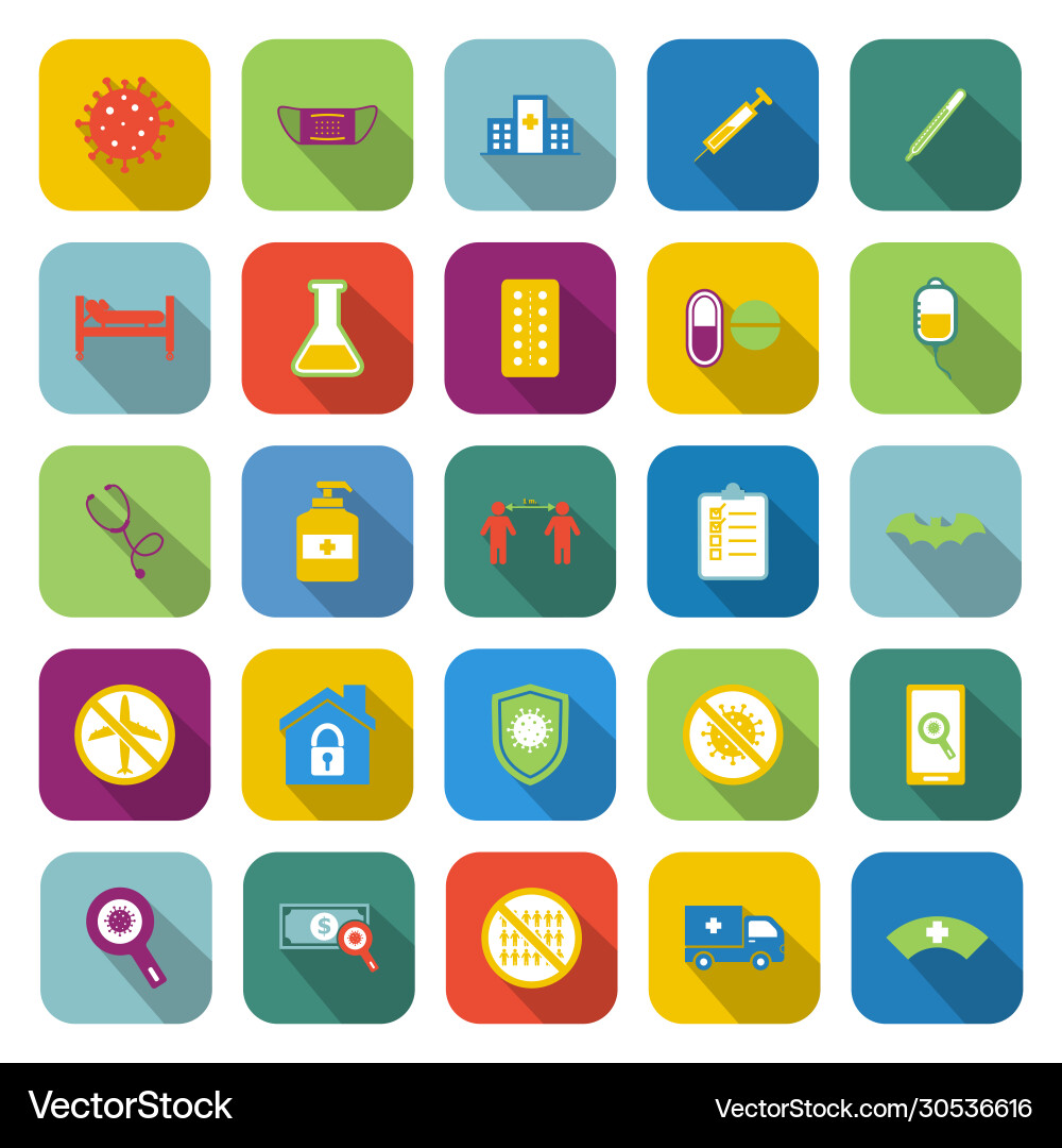 Coronavirus color icons with long shadow Vector Image