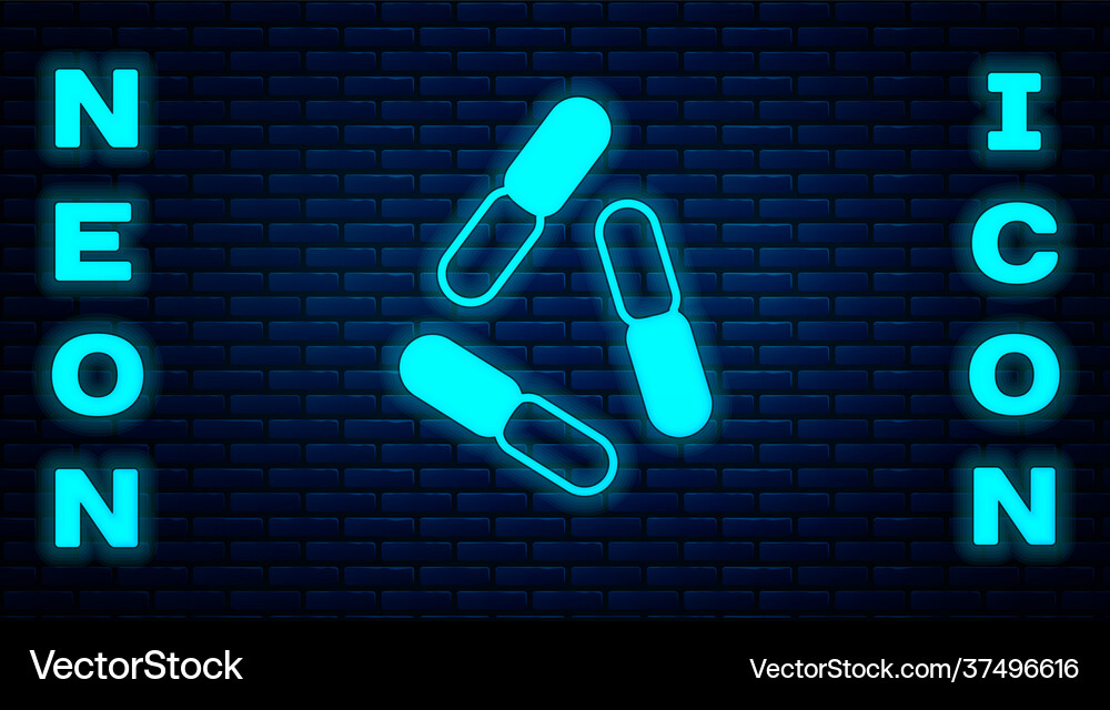 Glowing neon virus icon isolated on brick wall Vector Image