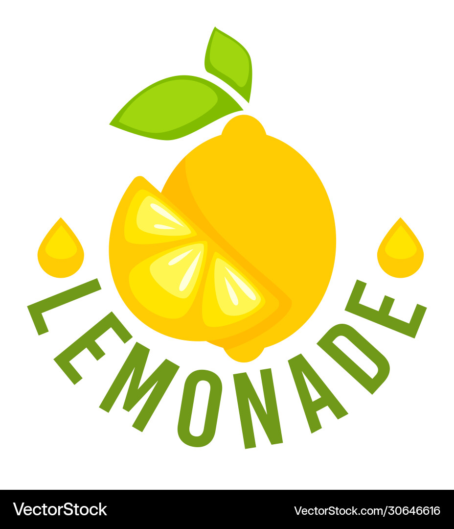 Lemonade label with whole lemon and slice Vector Image