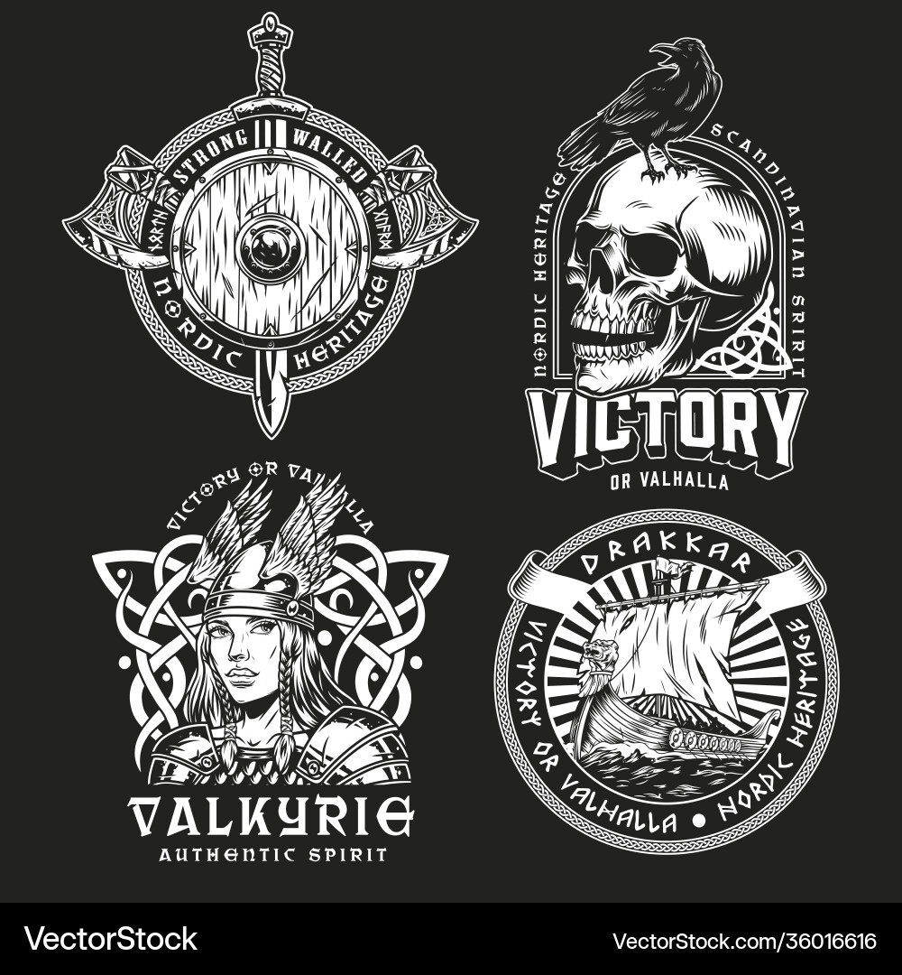 Viking vintage monochrome labels Royalty Free Vector Image