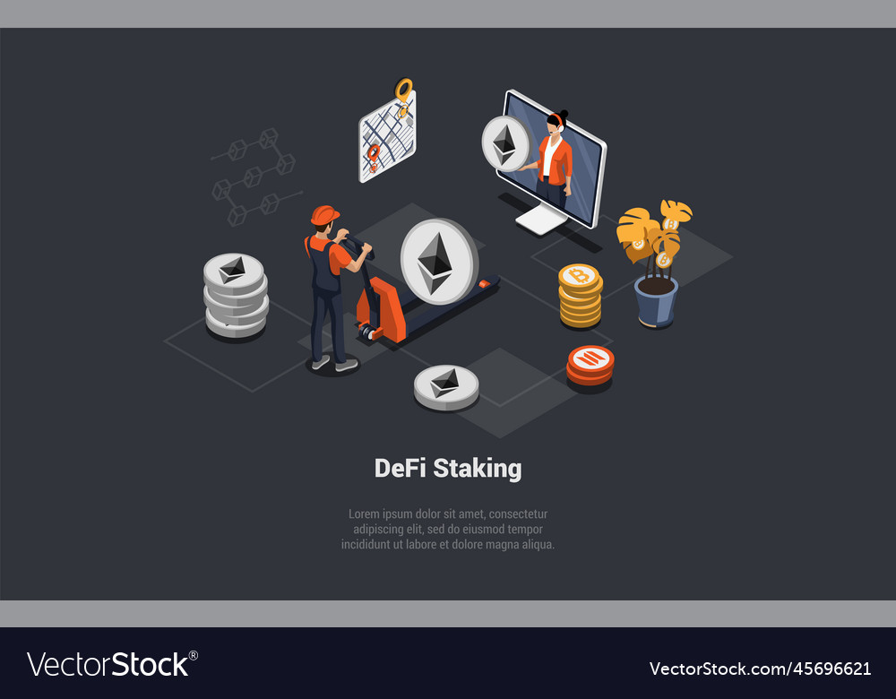 Blockchain technology and defi staking man Vector Image