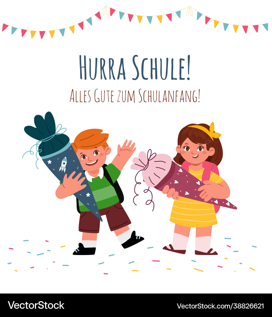 Children going to first gradekids holding Vector Image