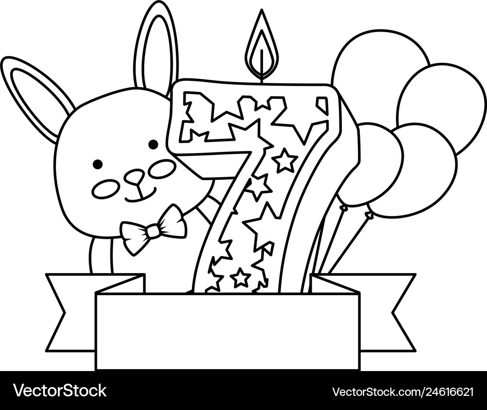 Cute number seven with rabbit and balloons Vector Image