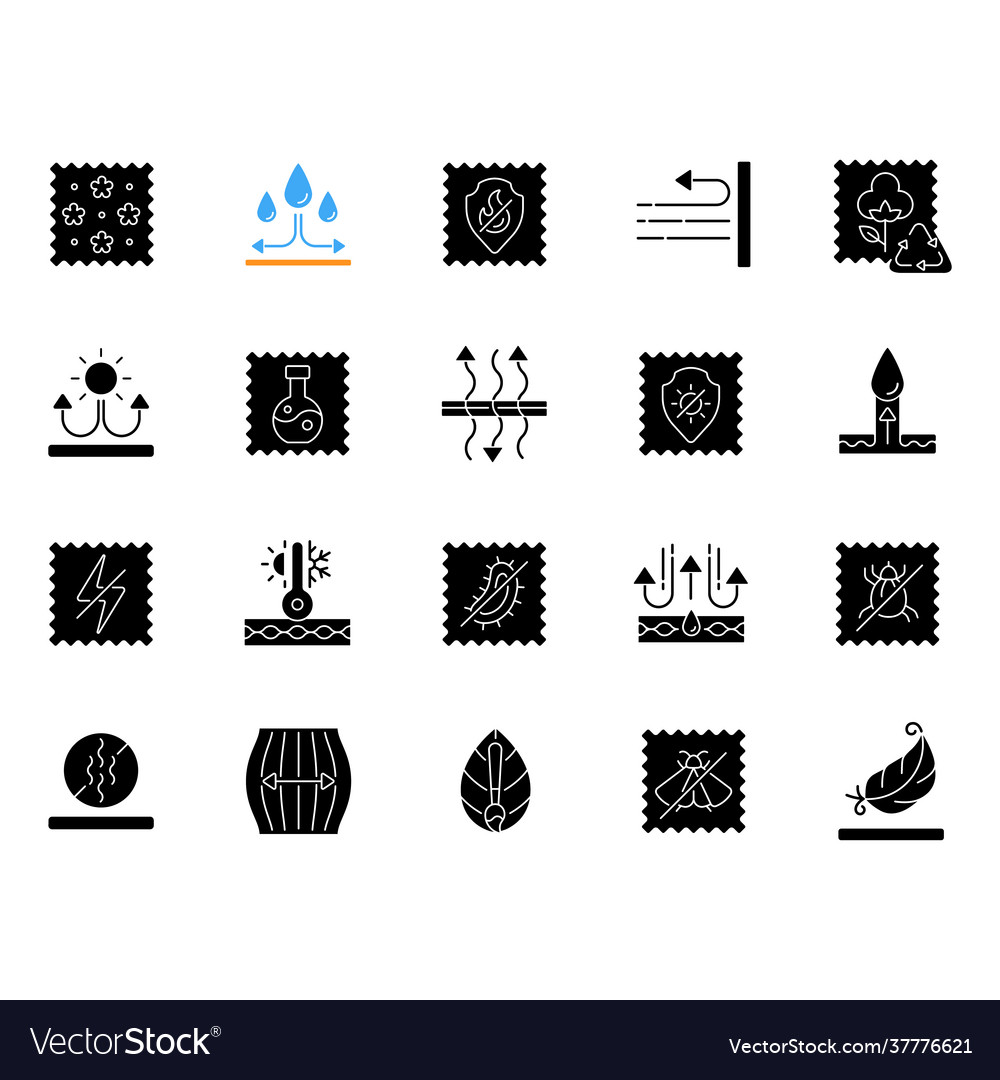 Different types fabric feature black glyph Vector Image Different types fabric feature black glyph Vector Image