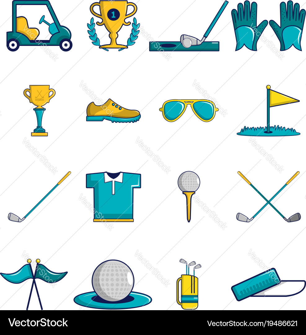 Golf icons set symbols cartoon style Royalty Free Vector
