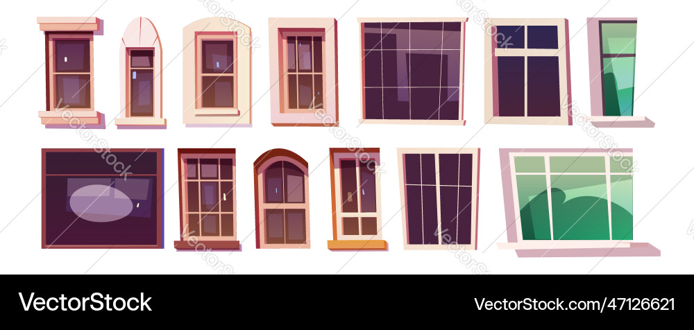 House glass window isolated cartoon set Royalty Free Vector