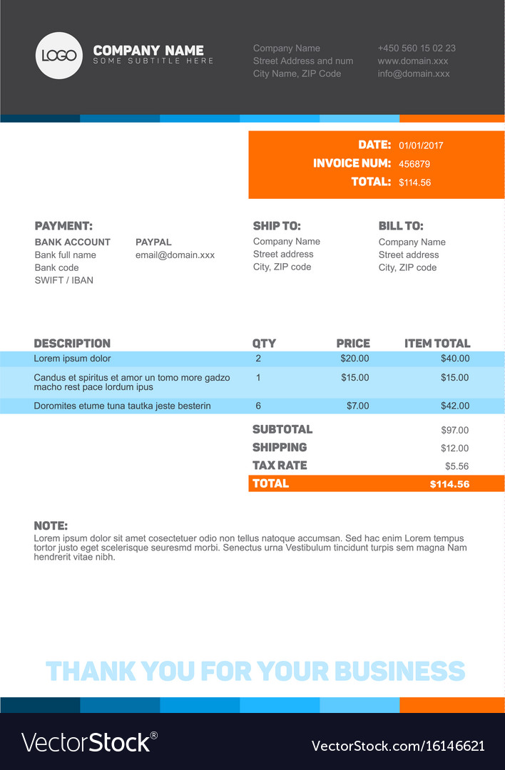 Invoice Template Royalty Free Vector Image VectorStock, 43% OFF