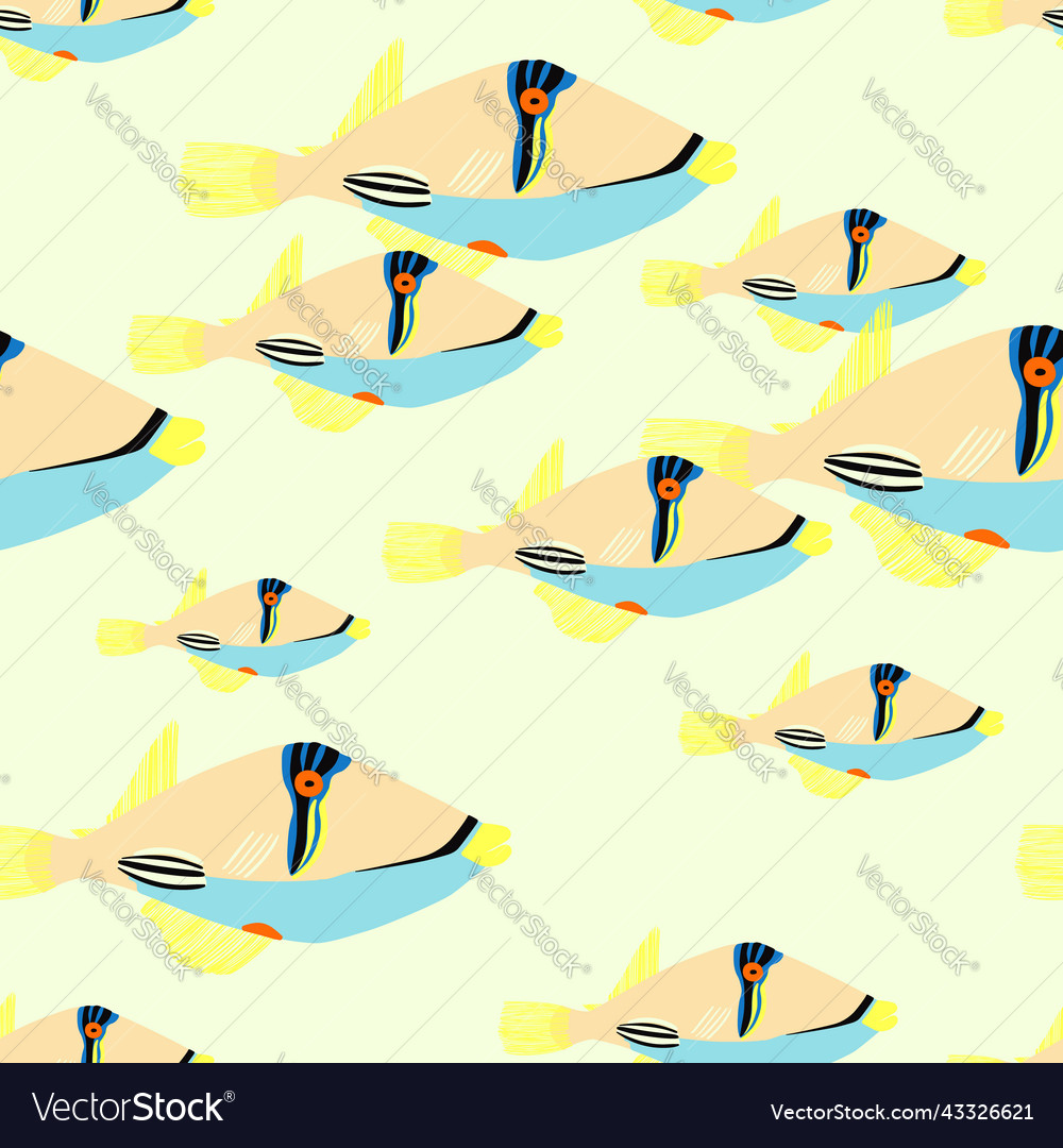 Seamless pattern with picasso fish Royalty Free Vector Image