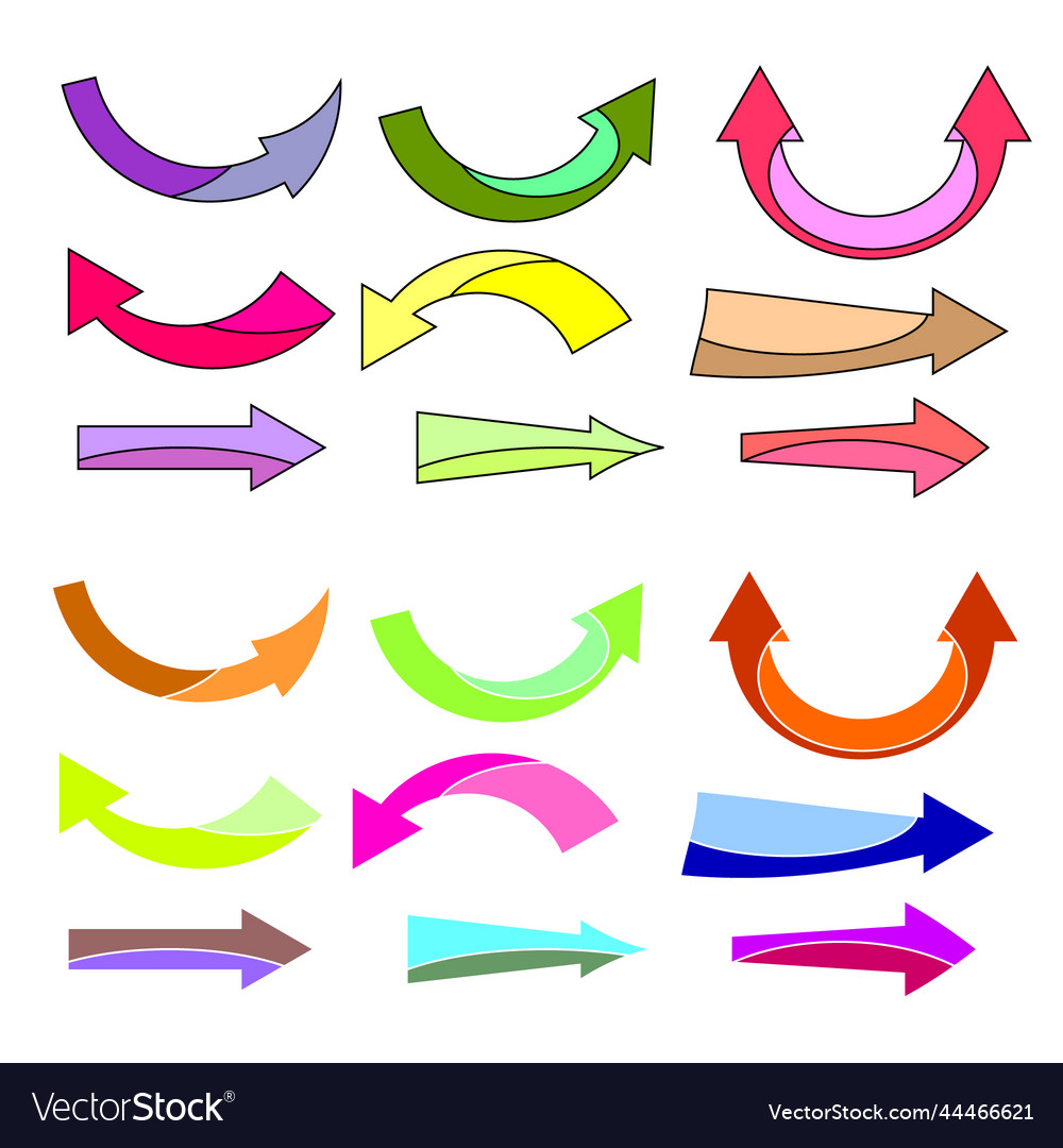 Set of bright colored arrow icons on a white backg