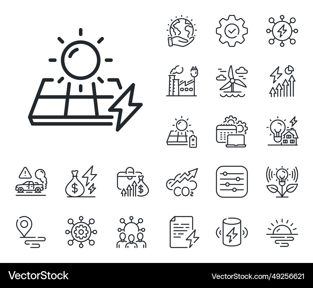 Solar panels line icon electricity sun energy Vector Image