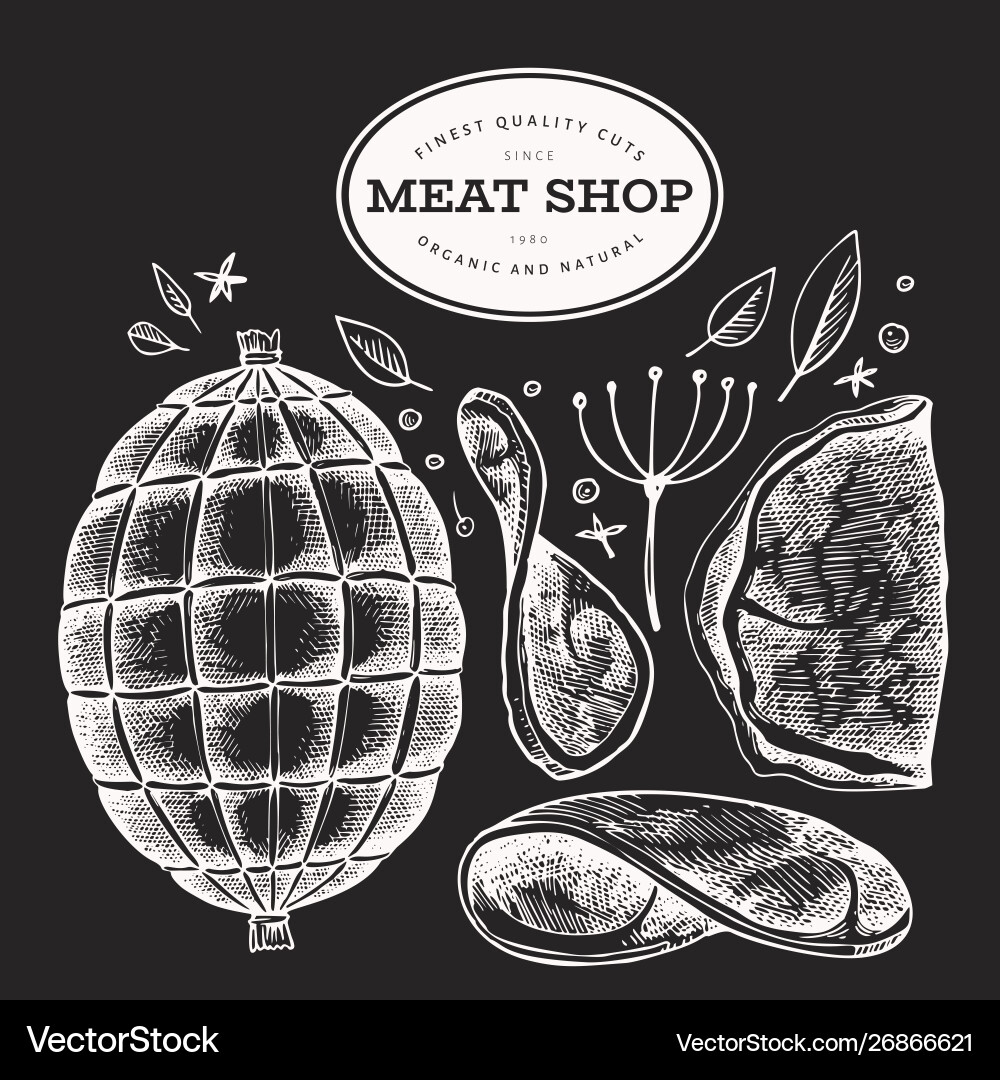 Vintage meat on chalk board hand drawn ham ham Vector Image