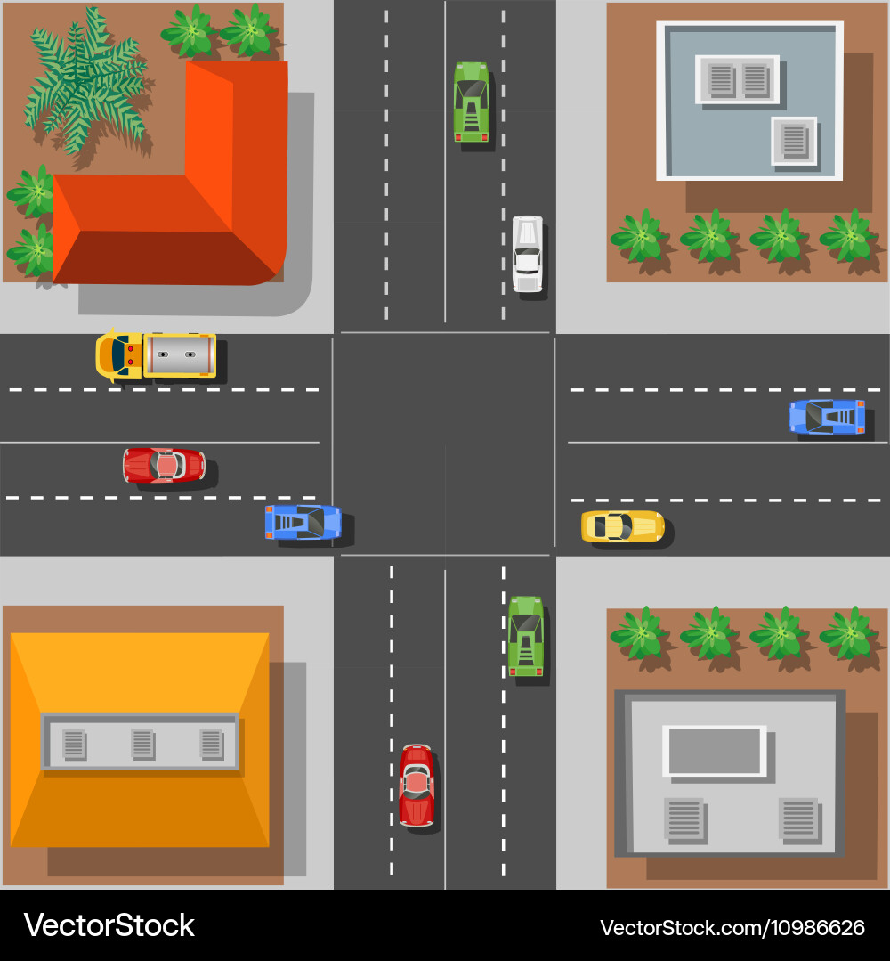 City intersection with rooftops Royalty Free Vector Image