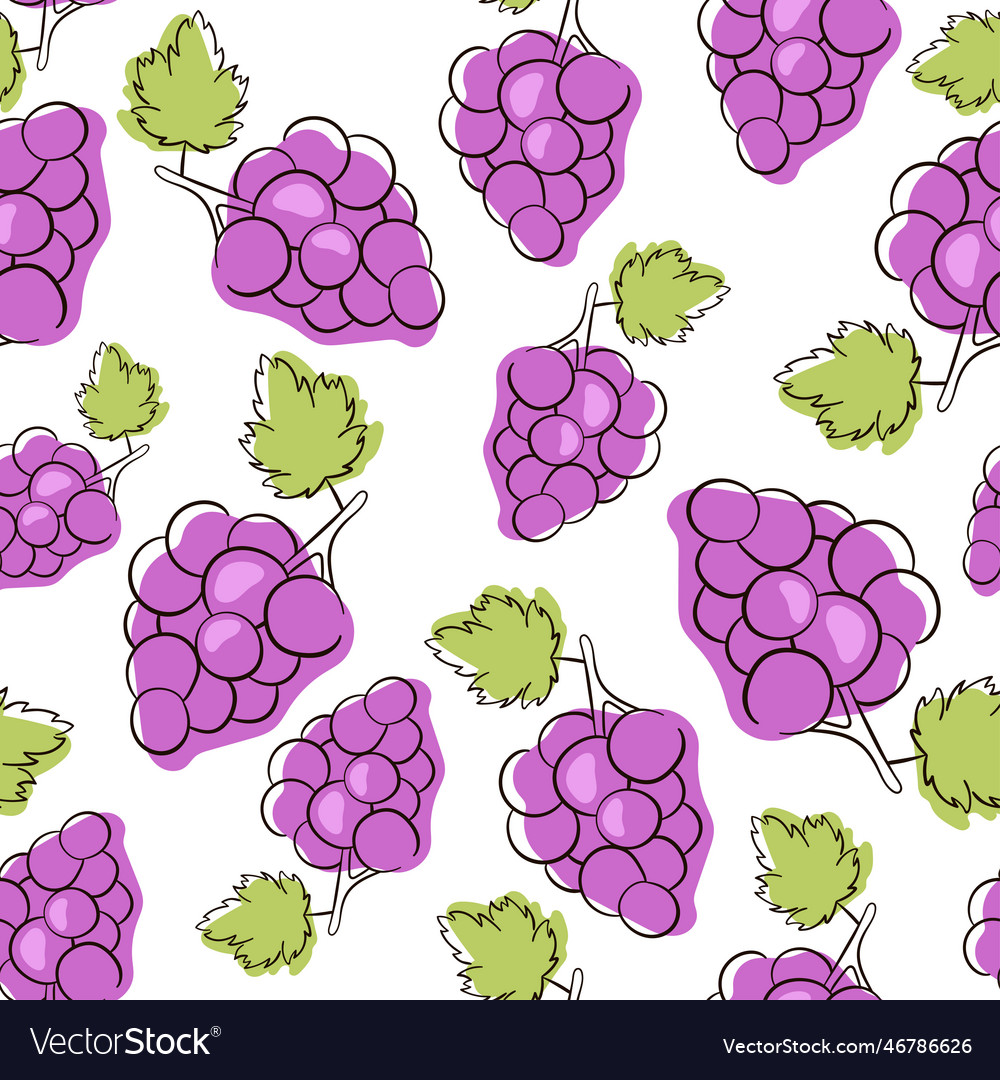 Grape seamless pattern purple bunch of grapes Vector Image