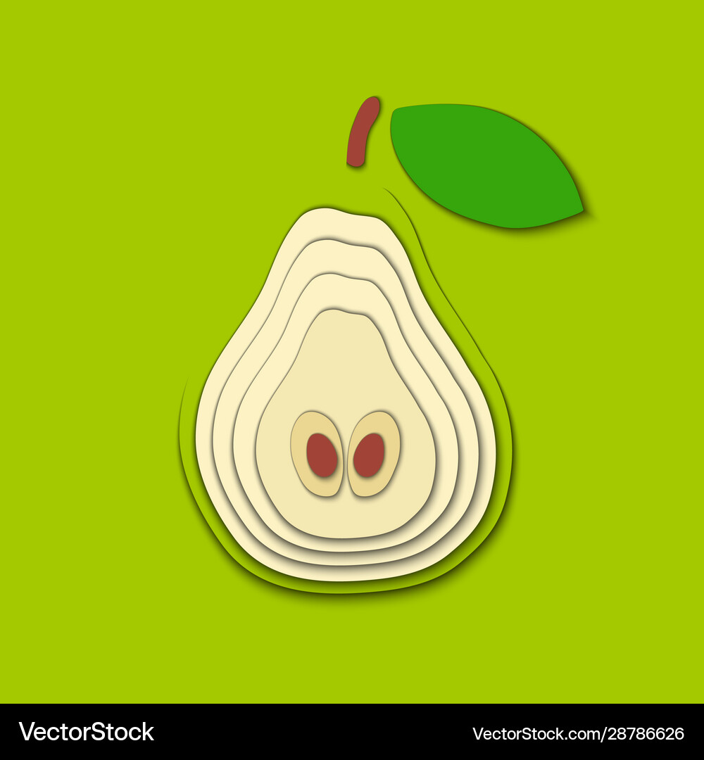 Paper cut green pear fruit shapes 3d abstract Vector Image