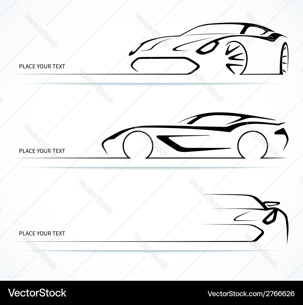 Set abstract linear car silhouettes Royalty Free Vector