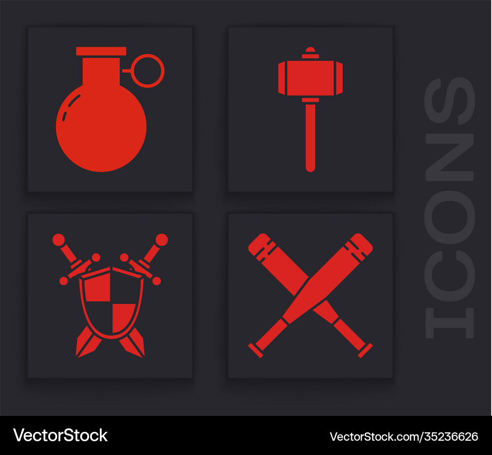 Set crossed baseball bat hand grenade battle Vector Image
