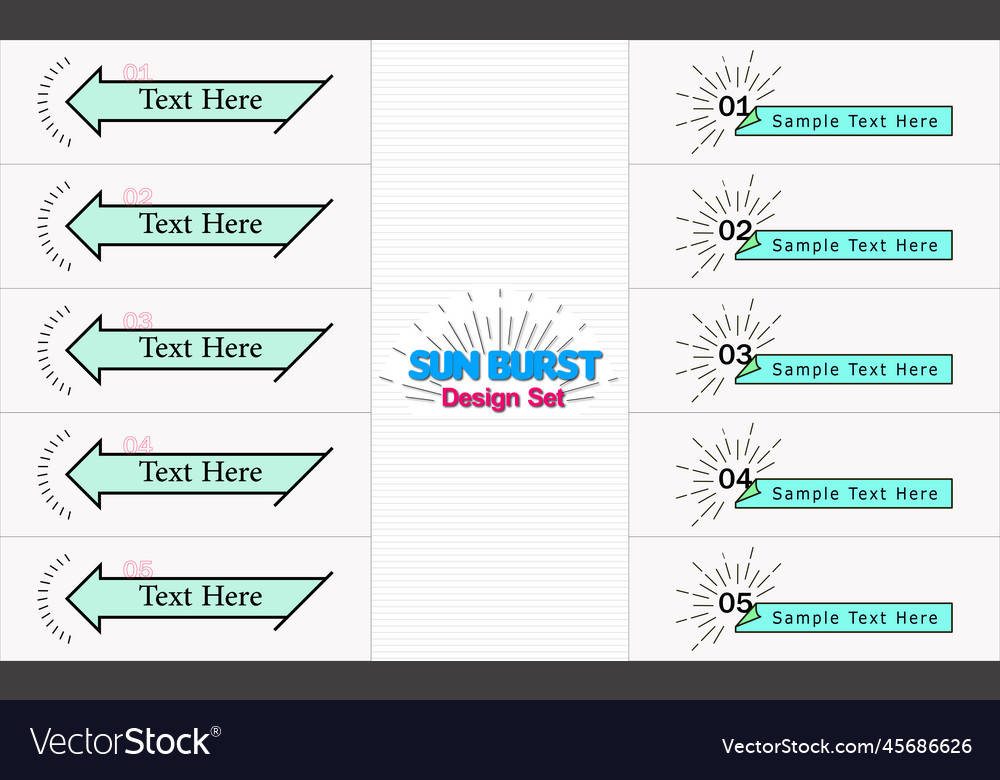 Sunburst design set simple heading frame set Vector Image