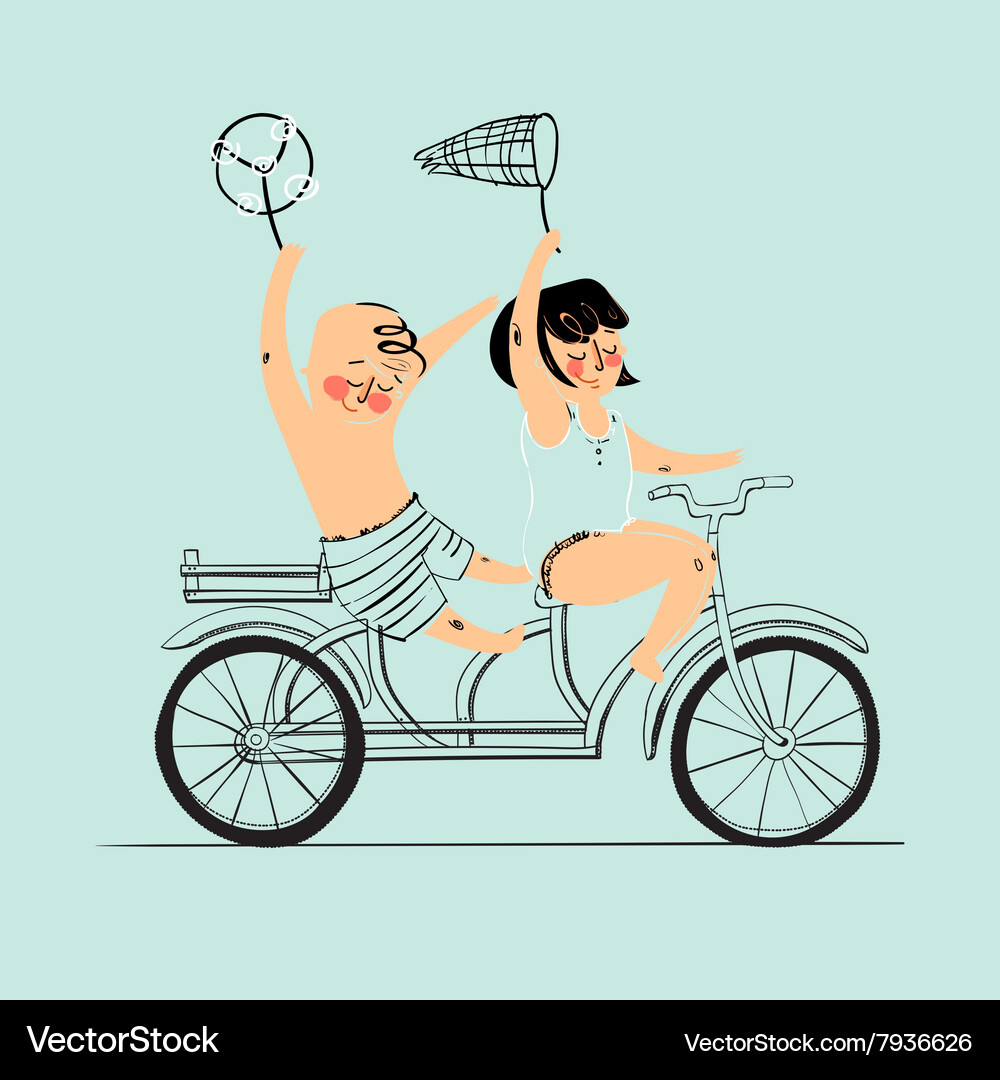 Two best friends ride on tandem bicycle flat Vector Image