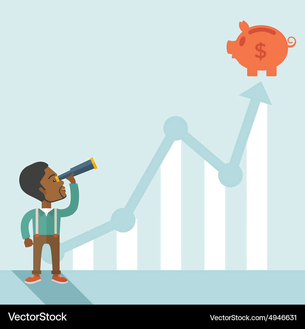 Black guy with telescope to see the graph Vector Image