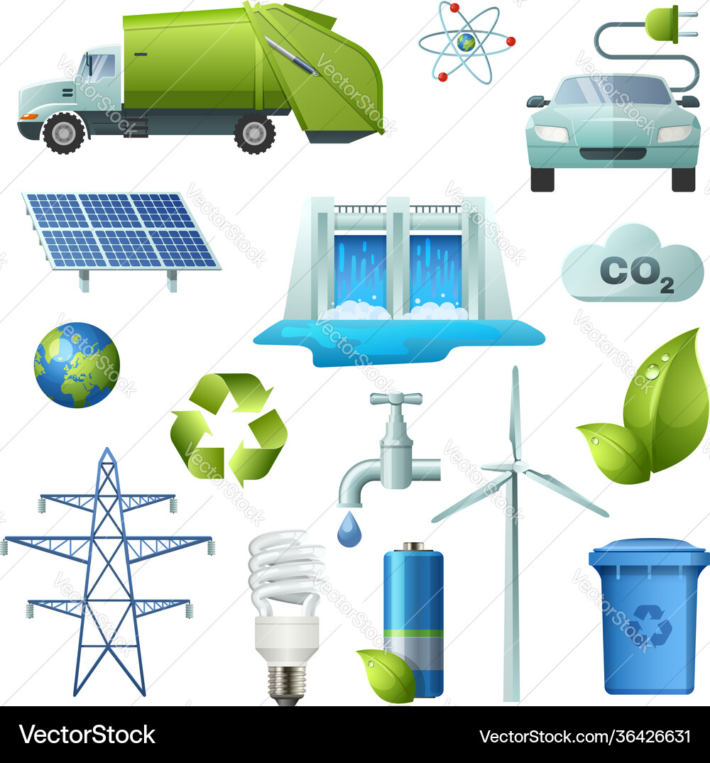 Ecology symbols icon set Royalty Free Vector Image