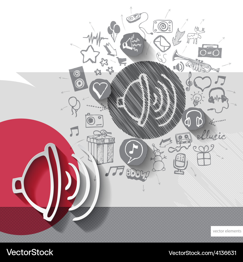 Hand drawn sound icons with background Royalty Free Vector