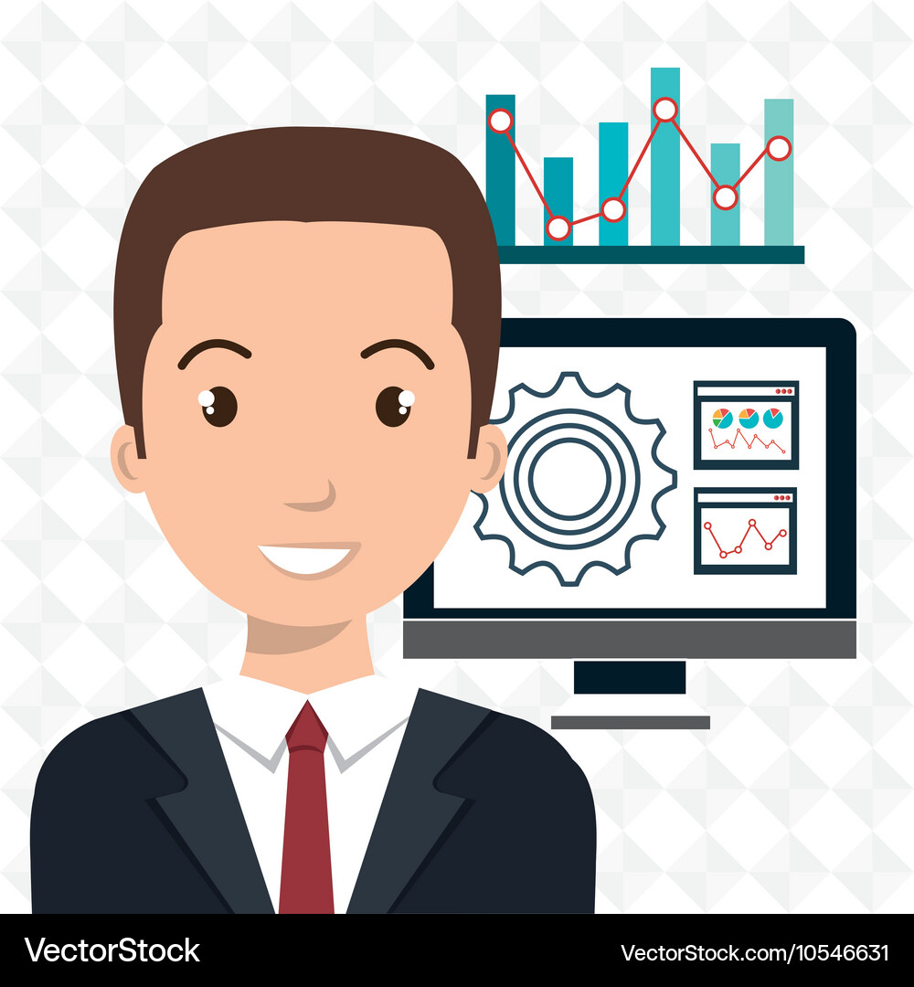 Man pc graphics statistics Royalty Free Vector Image