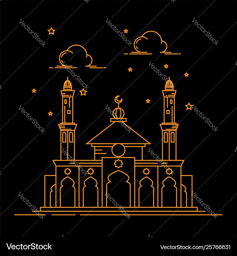 Mosque building line art design isolated black Vector Image