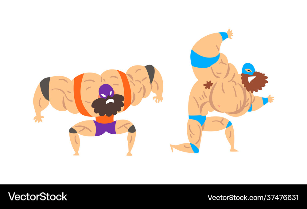 Muscular wrestler posing and striking engaged Vector Image