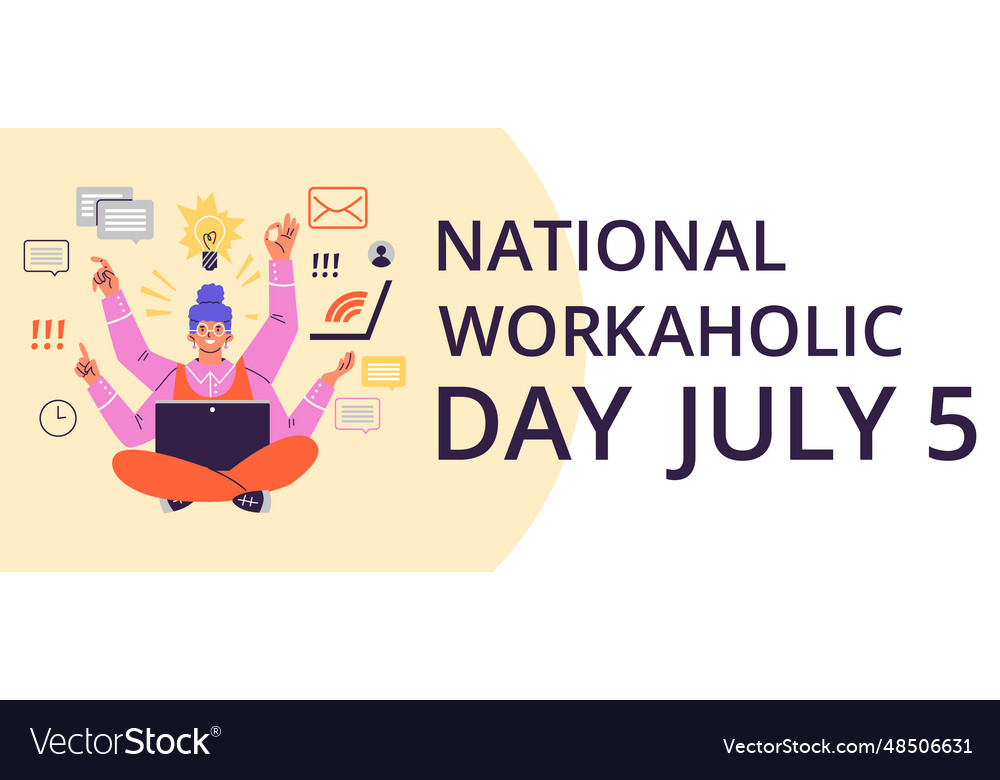 National workaholic day banner flat Royalty Free Vector