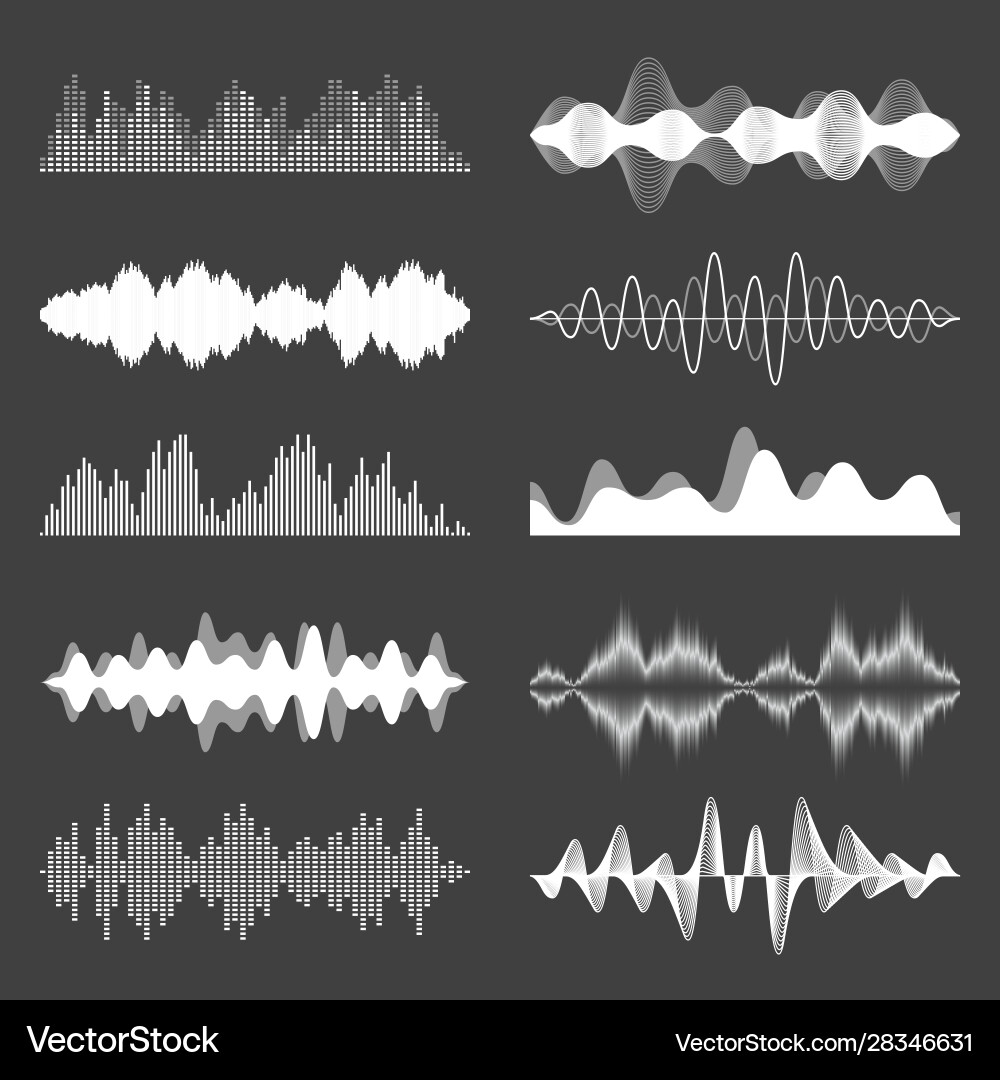 Sound waves collection analog and digital audio Vector Image