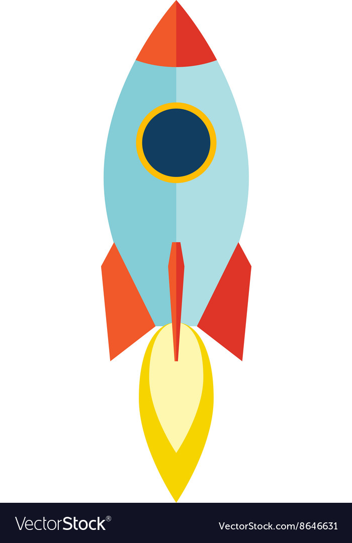 Starup rocket with fire flat design Royalty Free Vector