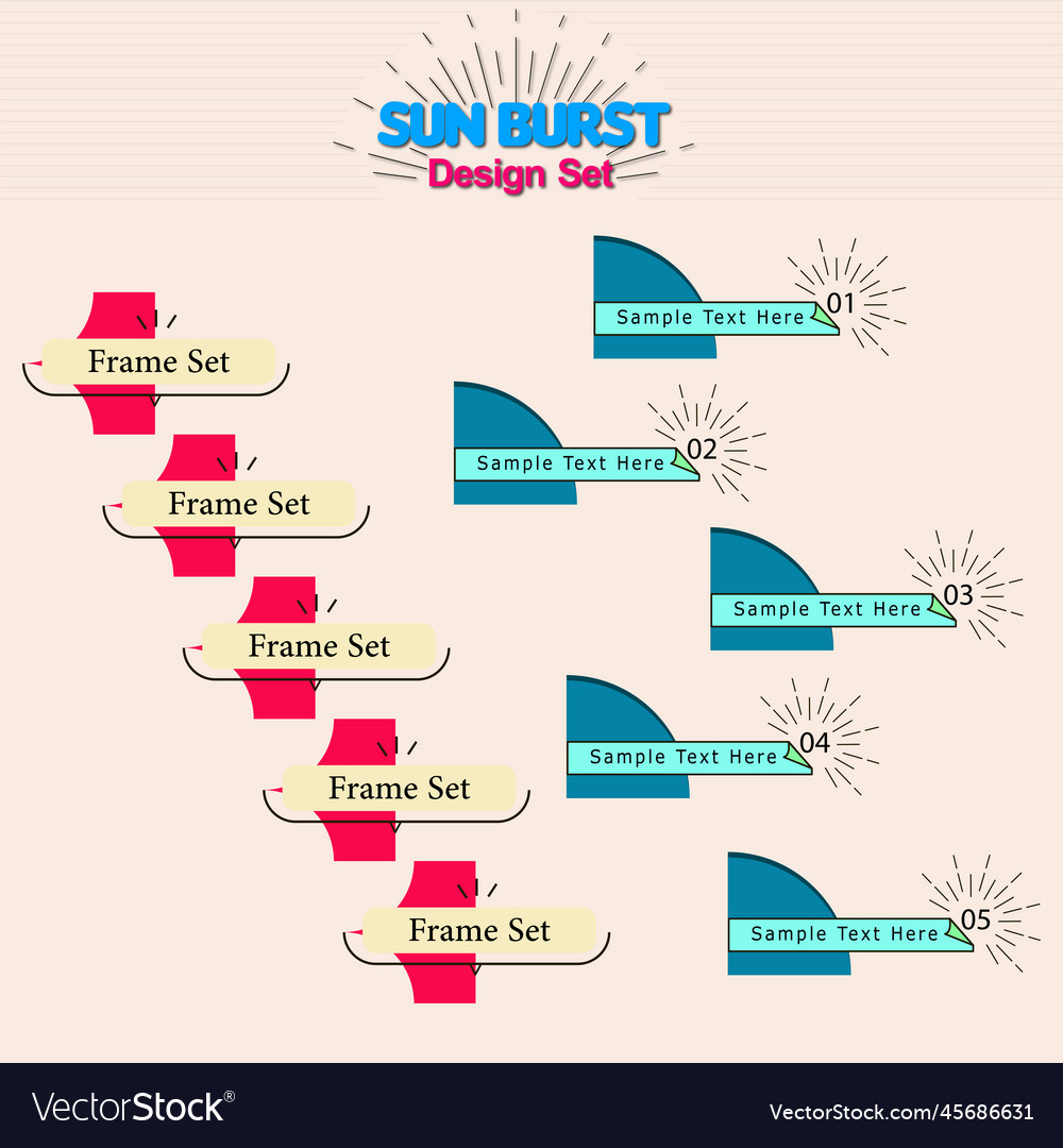 Sunburst design set simple heading frame Vector Image