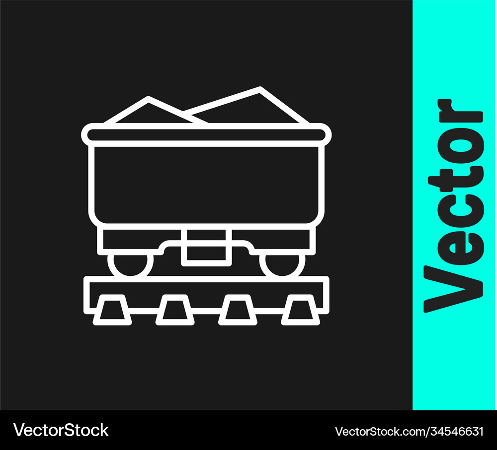 White line coal train wagon icon isolated on black