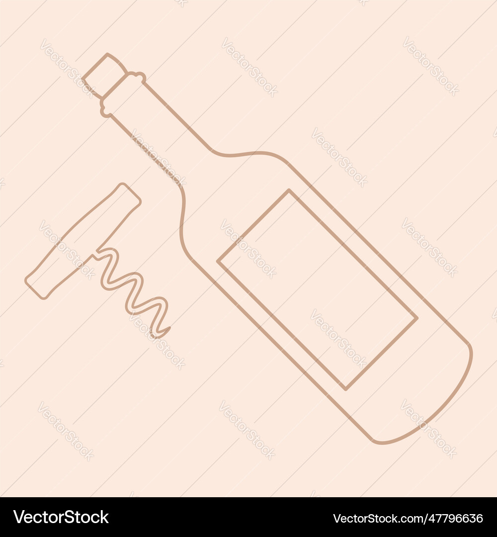 Bottle of wine and corkscrew flat Royalty Free Vector Image
