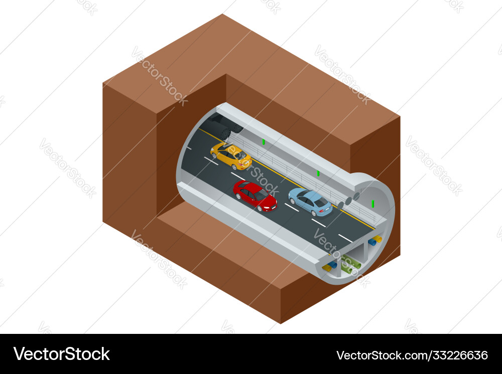 Isometric underground tunnel for vehicular road Vector Image
