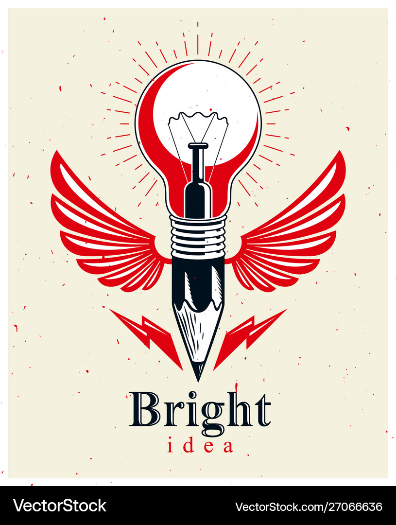 Pencil with idea light bulb combined into symbol Vector Image