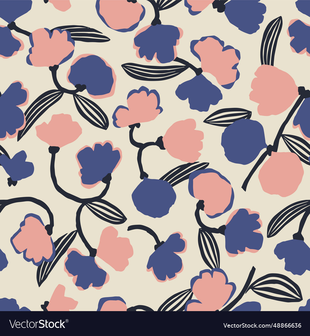 Rounded flower and leaf seamless pattern Vector Image