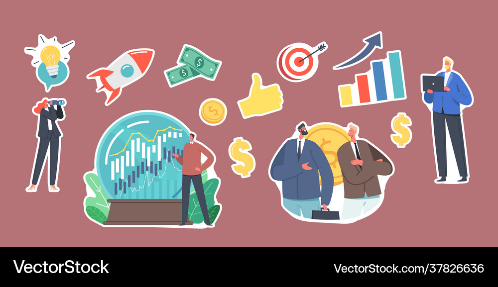 Set stickers business prediction forecast Vector Image