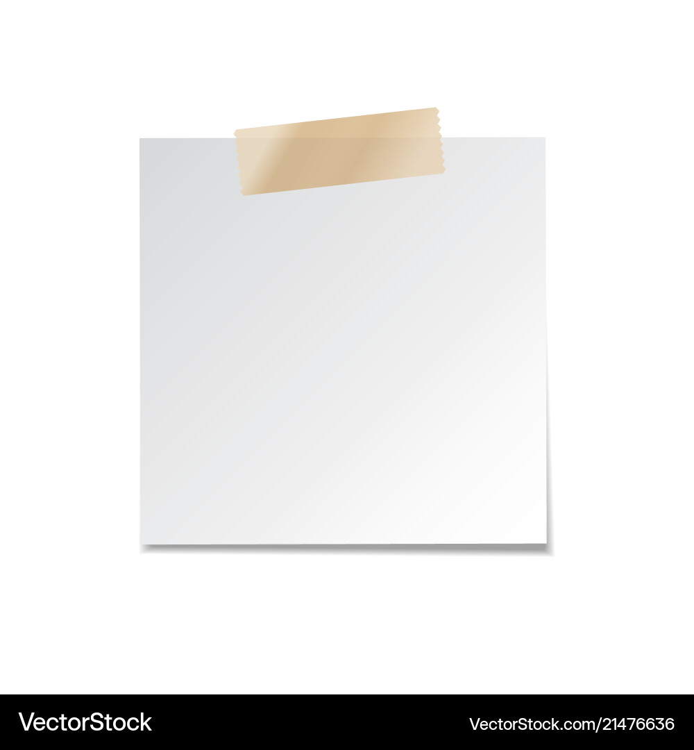 Sticky paper note with tape and shadow isolated on